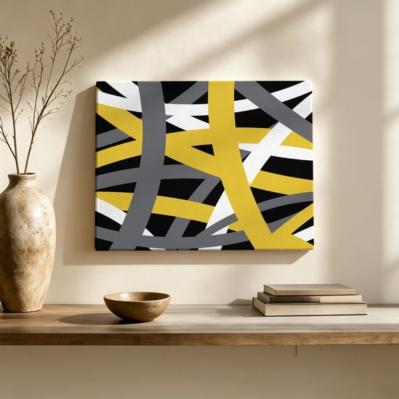 Abstract Art Canvas Wall Art, Yellow White Black Gray Line Modern ...