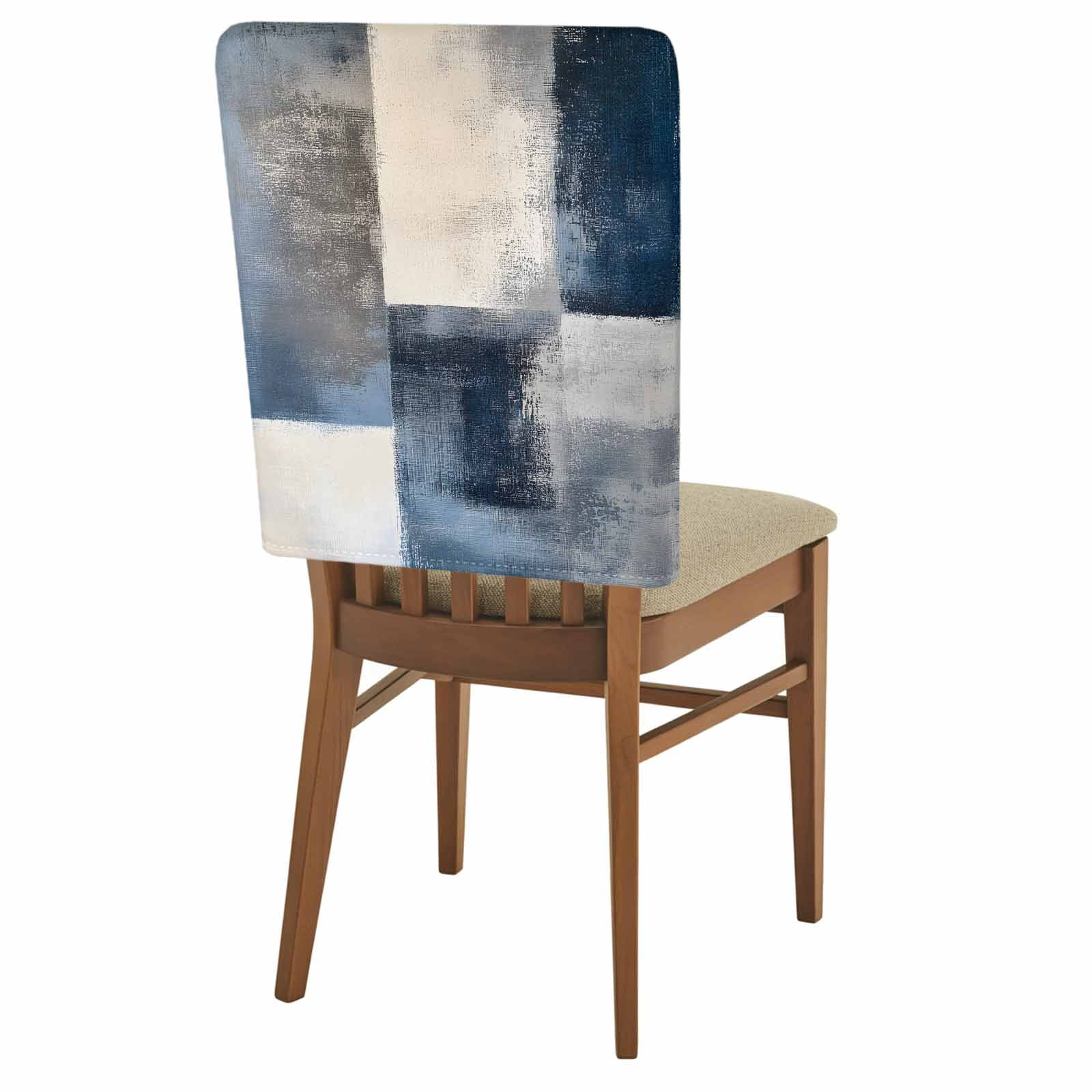 Abstract Art Chair Back Covers Set of 1, Blue Gary Collage Color Block ...