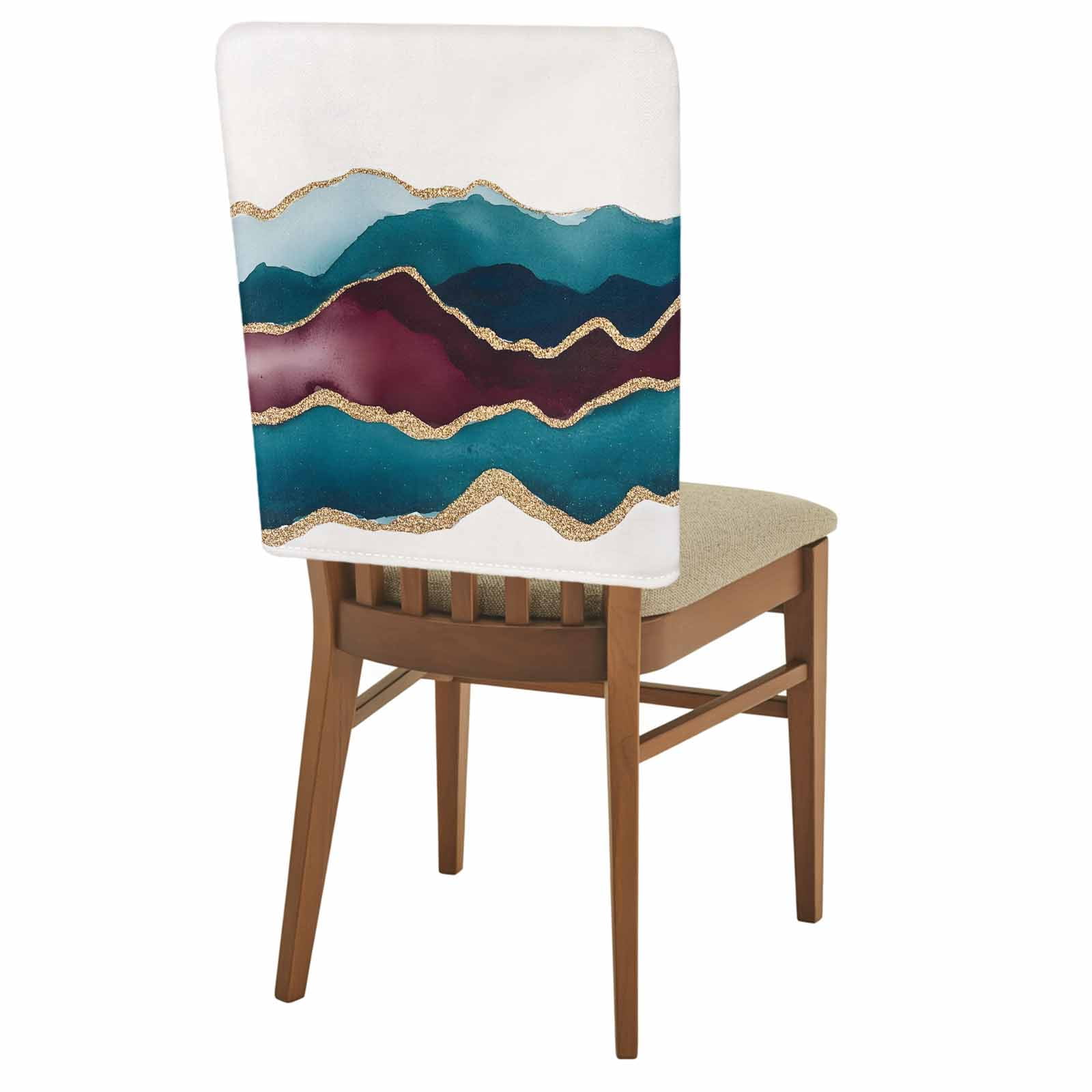 Abstract Art Chair Back Covers Set of 1, Watercolor Blue Gold Gradient ...
