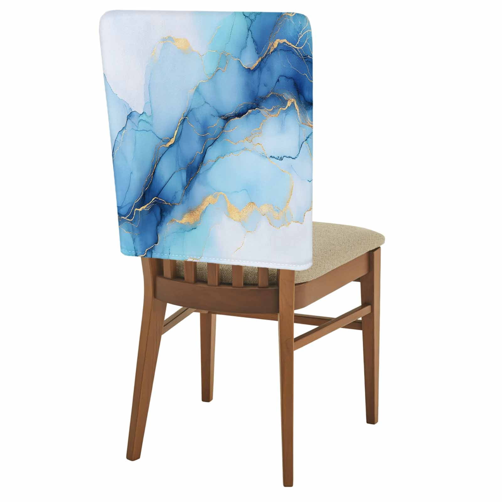 Abstract Art Chair Back Covers Set of 4 Teal Gold Gradient Marble ...