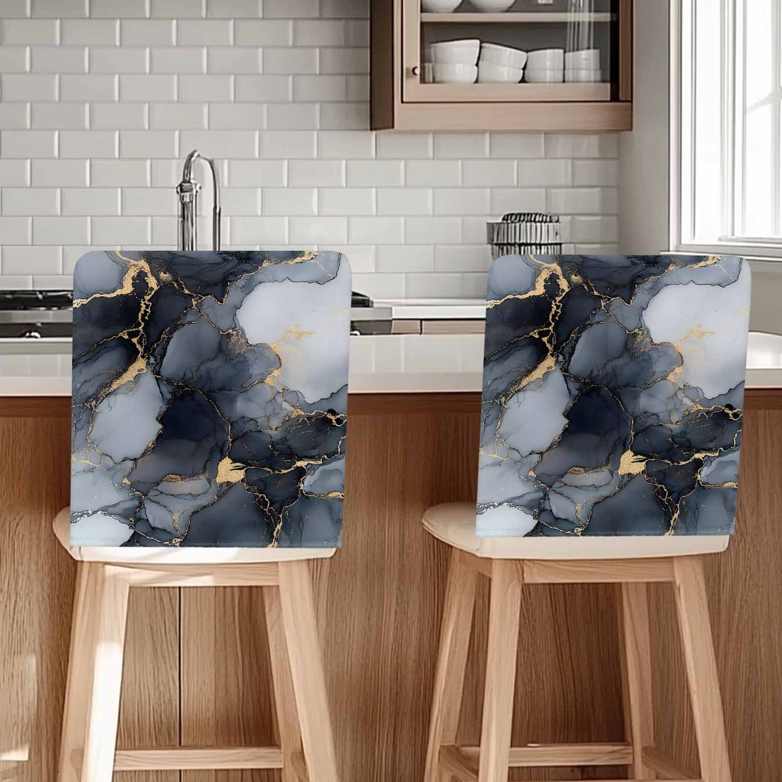 Abstract Art Chair Covers Set of 6 Black Gold Gradient Marble Texture ...