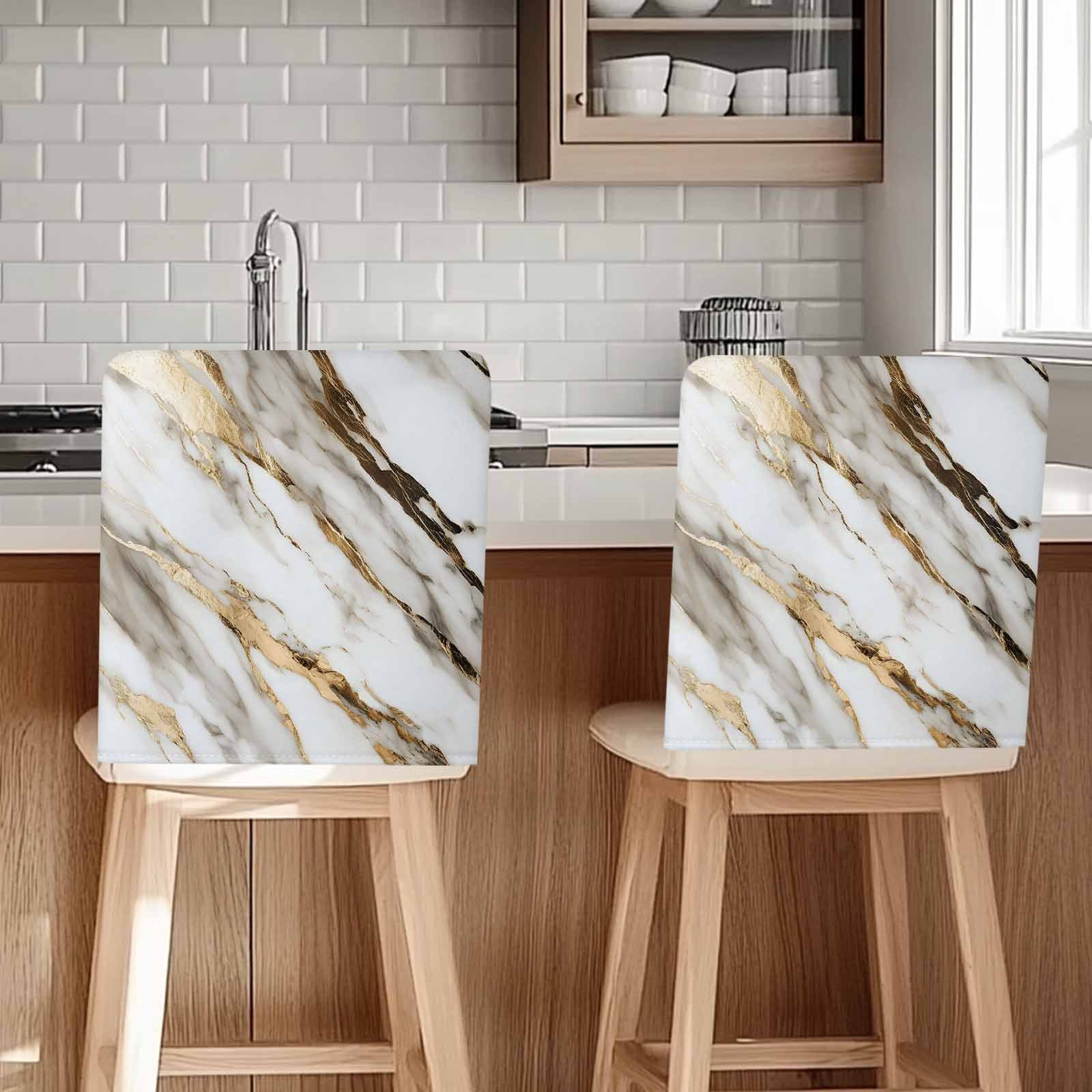 Abstract Art Chair Covers Set of 6 Marble Texture White Gold Crack ...