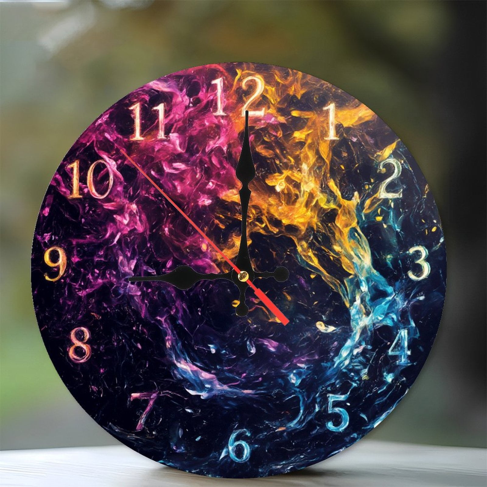 Abstract Art Clock Wall Decor Colorful Fluid Painting 10-Inch Silent ...