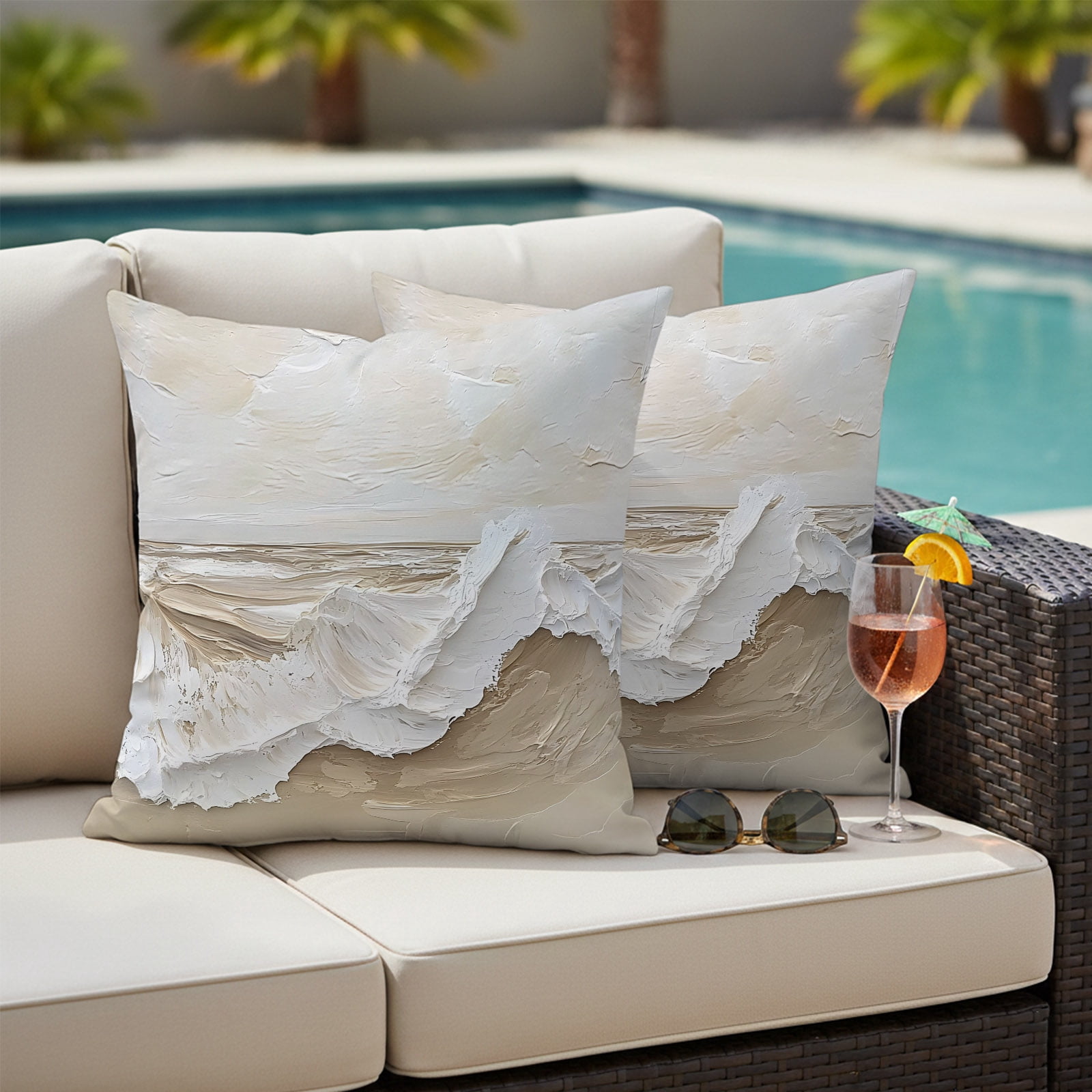 Abstract Art Coastal Outdoor Pillow Covers 26x26 Inch Throw Pillow ...