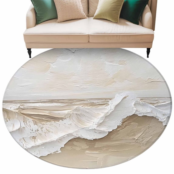 Abstract Art Coastal Round Rug 5ft Washable Circle Kitchen Rugs Non ...