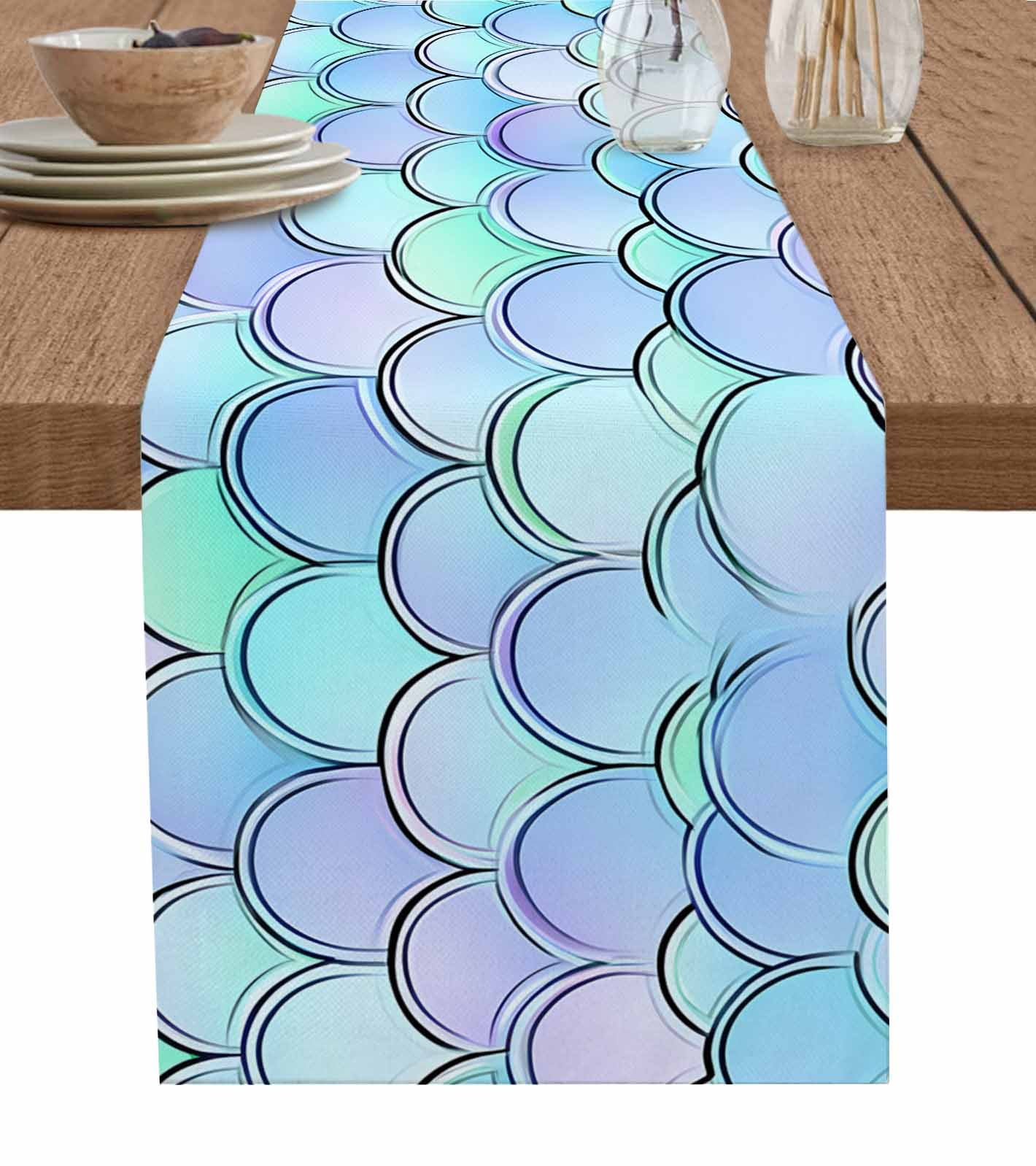 Abstract Art Coastal Table Runner 108 Inches, Nautical Sea Summer Beach ...