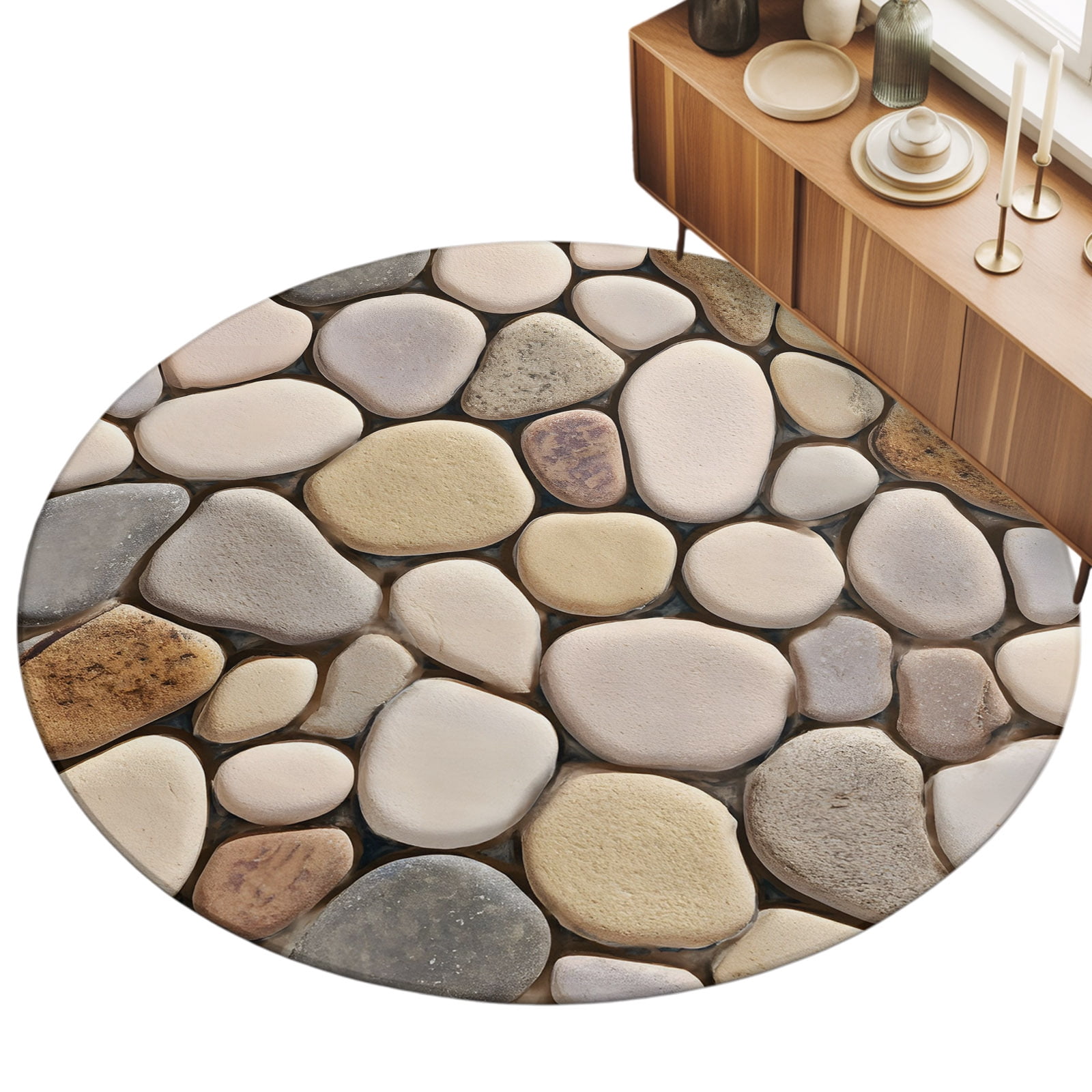 Abstract Art Cobblestones 3ft Non Slip Round Area Rug Stone Textures ...
