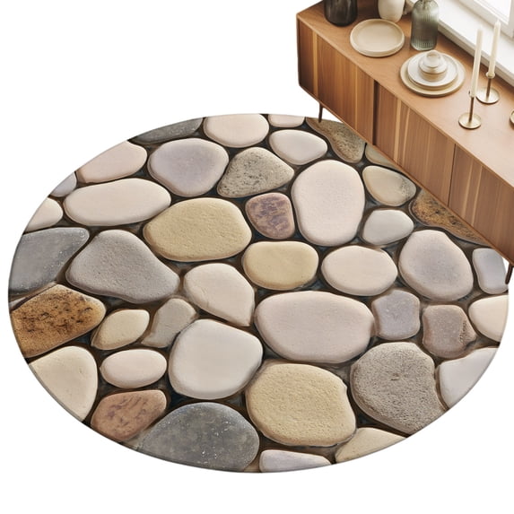 Abstract Art Cobblestones 3ft Non Slip Round Area Rug Stone Textures ...