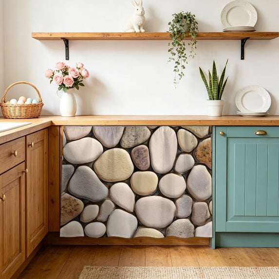 Abstract Art Cobblestones Cabinet Curtains 28" W x 35" L Stone Textures ...