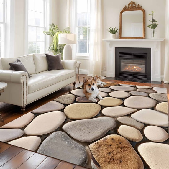 Abstract Art Cobblestones Large Area Rugs 6x9 ft Stone Textures Modern ...
