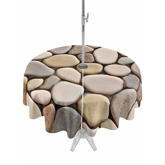 Abstract Art Cobblestones Round Outdoor Tablecloth with Umbrella Hole ...