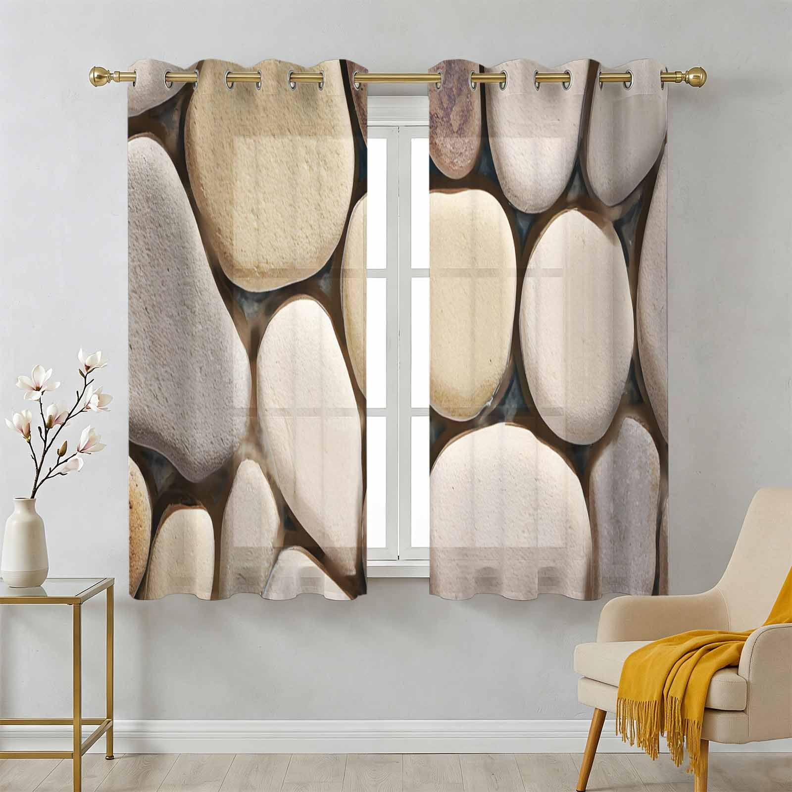 Abstract Art Cobblestones Sheer Curtains 39 Inch Long 2 Panels, Stone ...