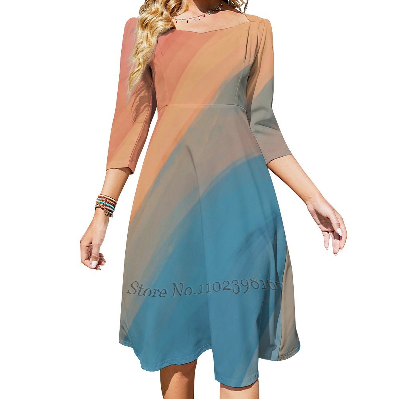 Abstract Art Colorful Watercolor Flare Dress Square Neck Dress Elegant ...