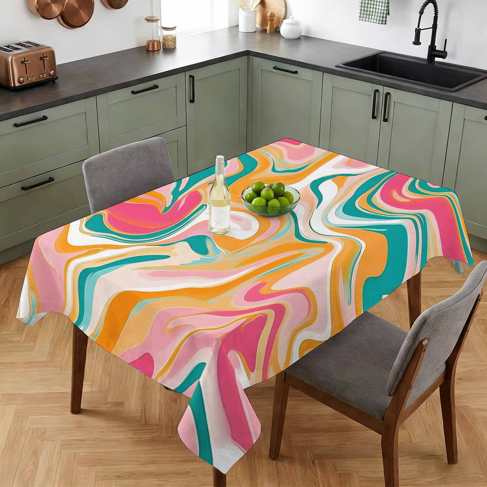 Abstract Art Colorful Waves Table Cloth 52x70in, Waterproof Rectangle ...