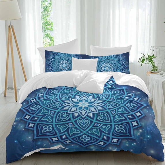 Abstract Art Comforter Set California King Size, Blue Gradient Floral ...
