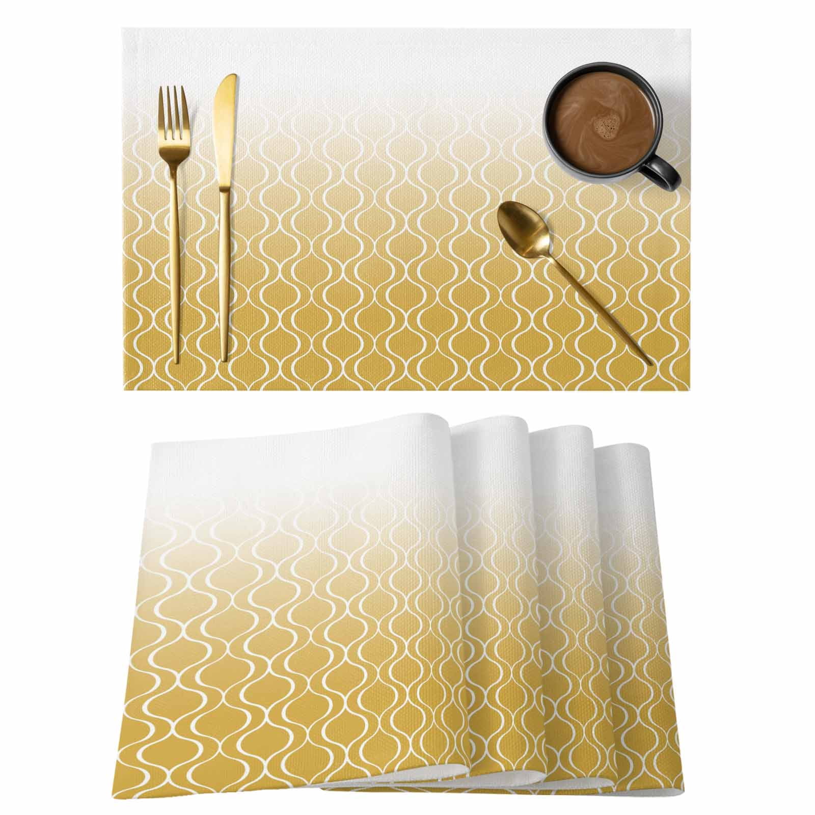Abstract Art Cotton Linen Placemats Set of 1, Classic Yellow Line ...