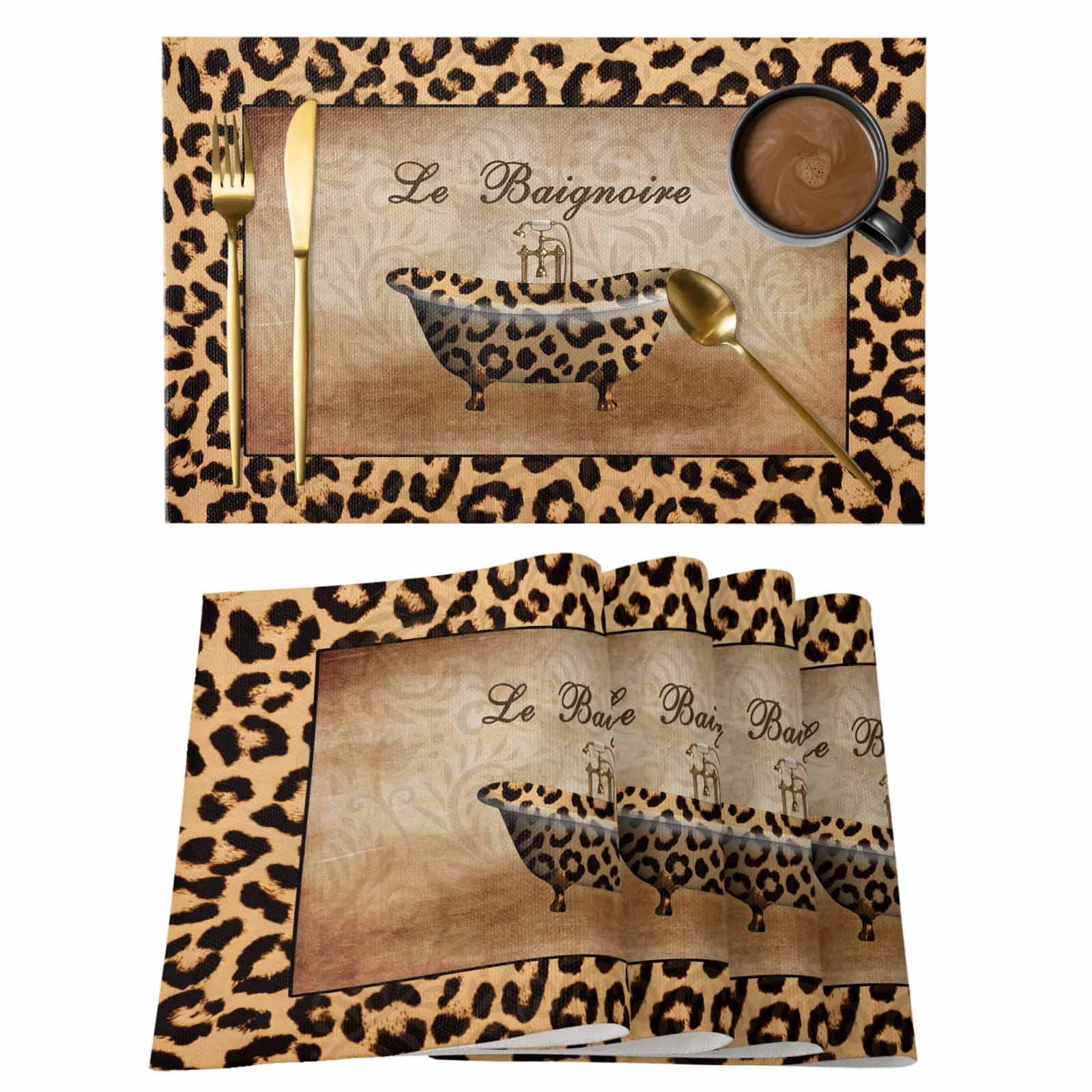 Abstract Art Cotton Linen Placemats Set of 1, Leopard Bathtub Le ...