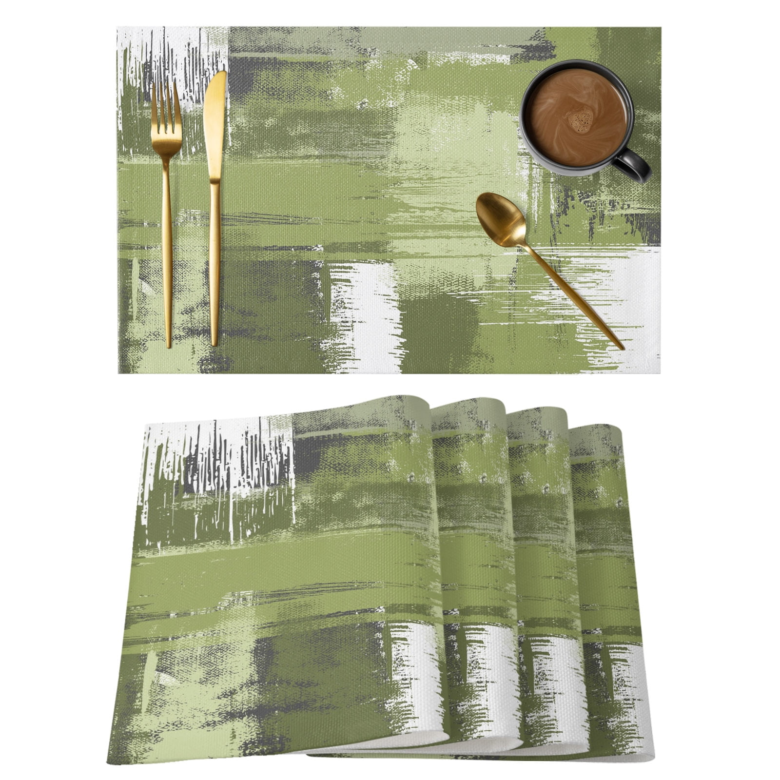 Abstract Art Cotton Linen Placemats Set of 1, Sage Green Mottled Color ...