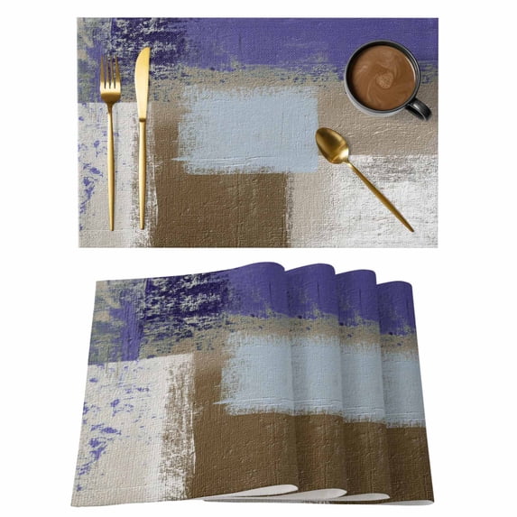 Abstract Art Cotton Linen Placemats Set of 12, Blue Brown Vintage ...