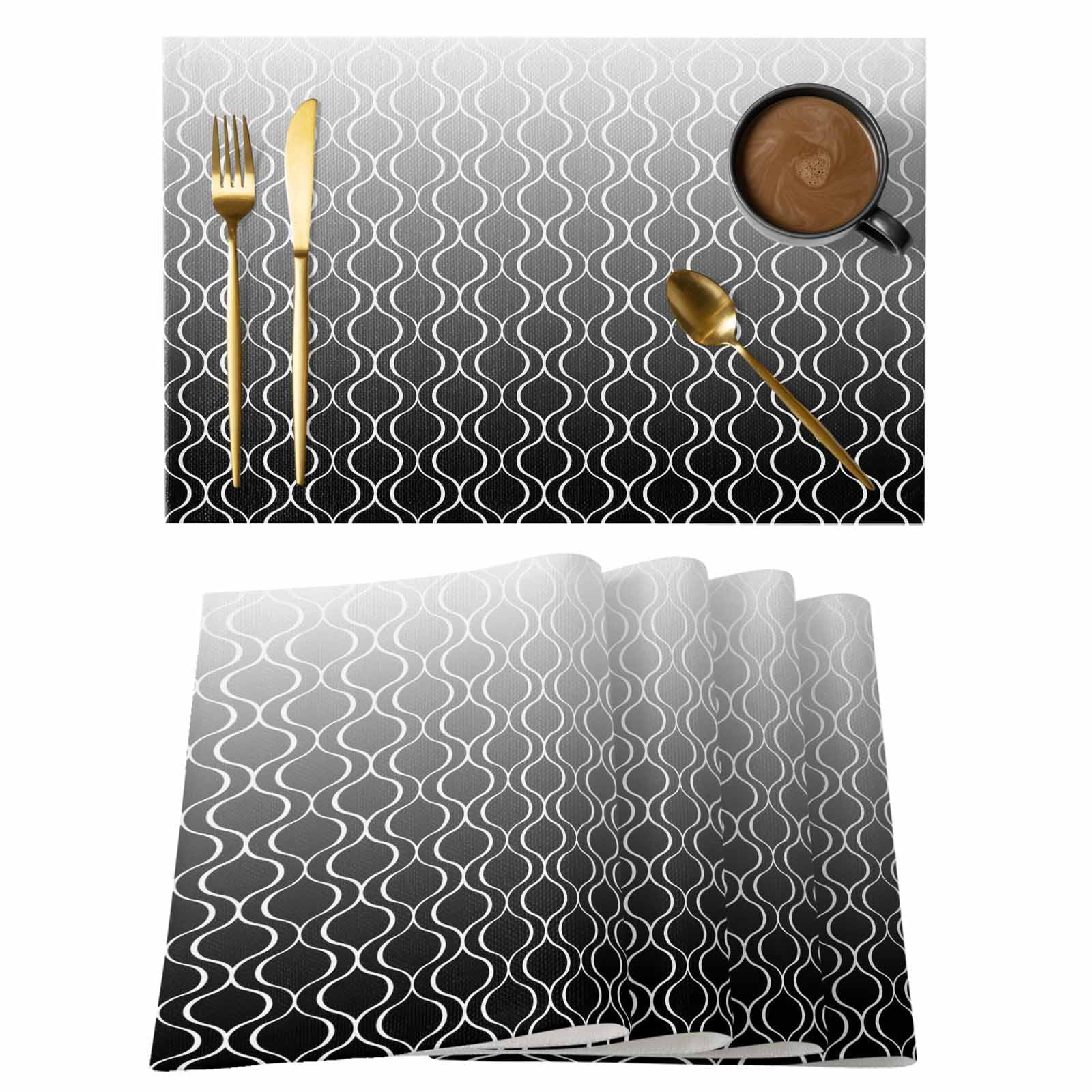 Abstract Art Cotton Linen Placemats Set of 12, Classic Black Line ...