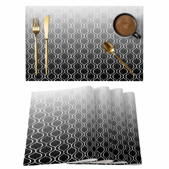 Abstract Art Cotton Linen Placemats Set of 12, Classic Black Line ...