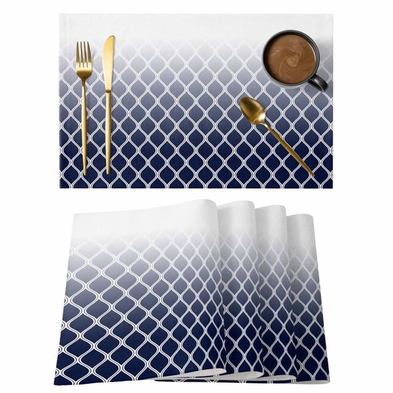 Abstract Art Cotton Linen Placemats Set of 12, Classic Navy Blue Line ...