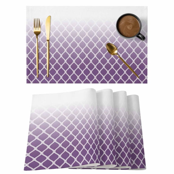 Abstract Art Cotton Linen Placemats Set of 12, Classic Purple Line ...