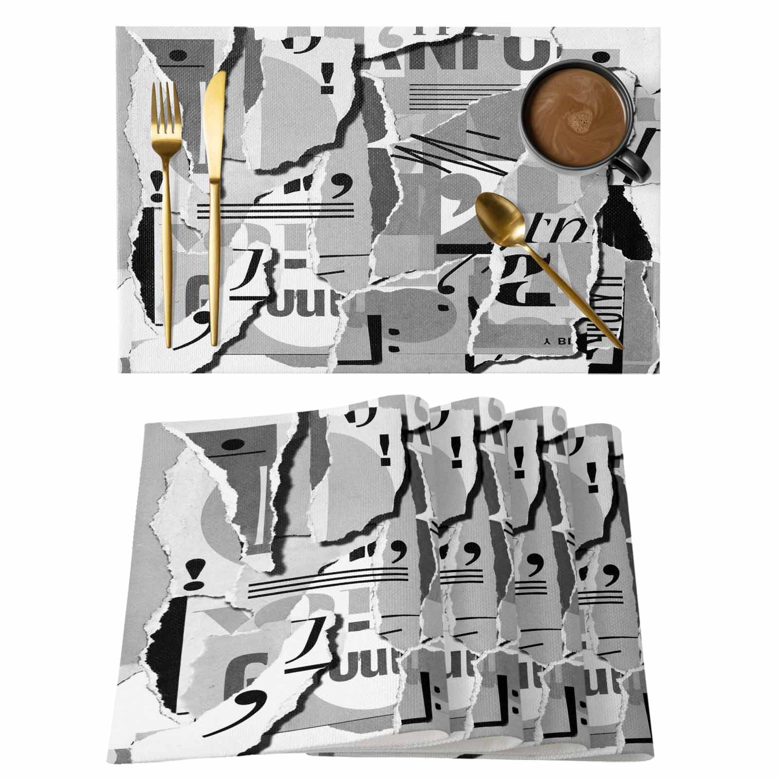 Abstract Art Cotton Linen Placemats Set of 2, Black and White Collage ...