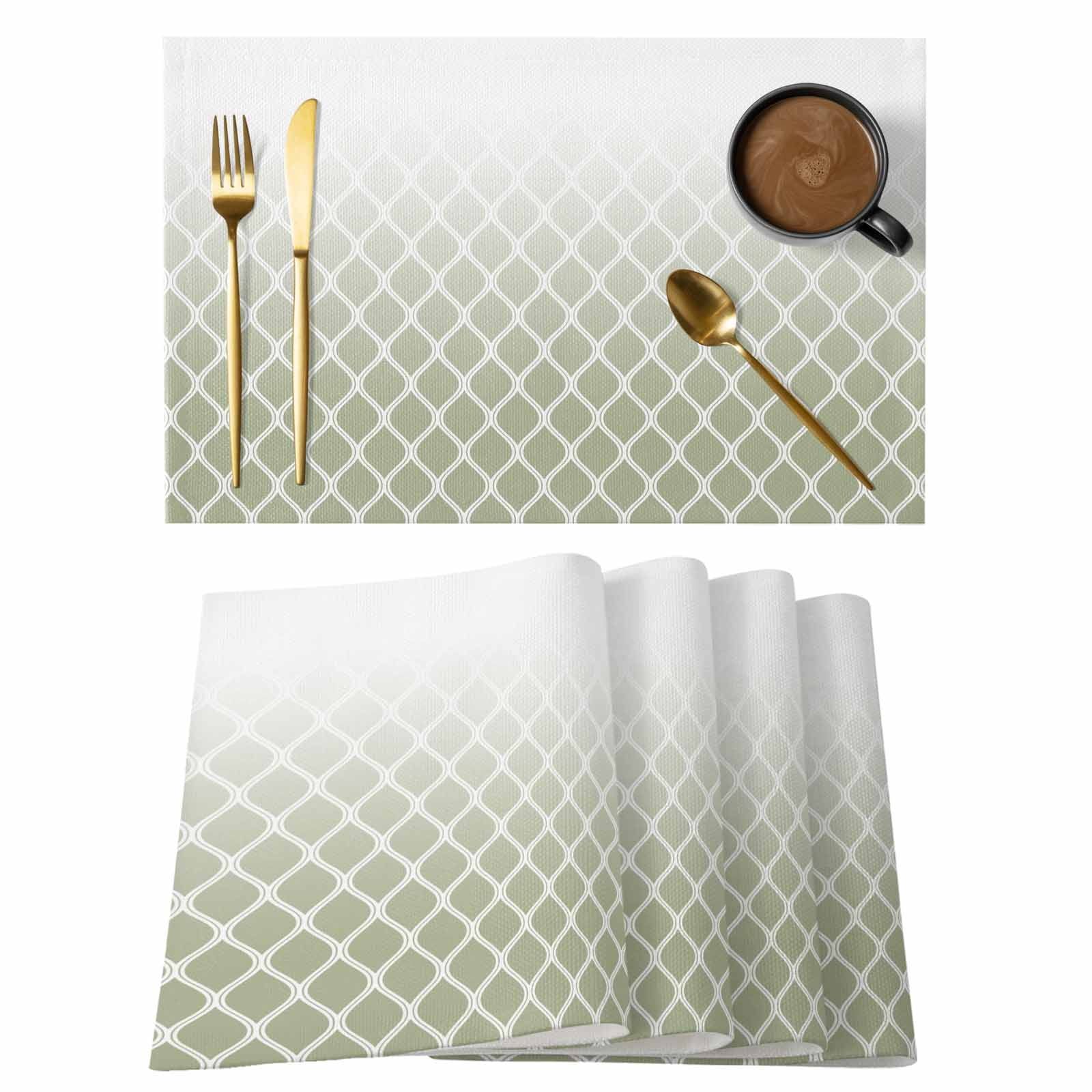 Abstract Art Cotton Linen Placemats Set of 2, Classic Green Line ...