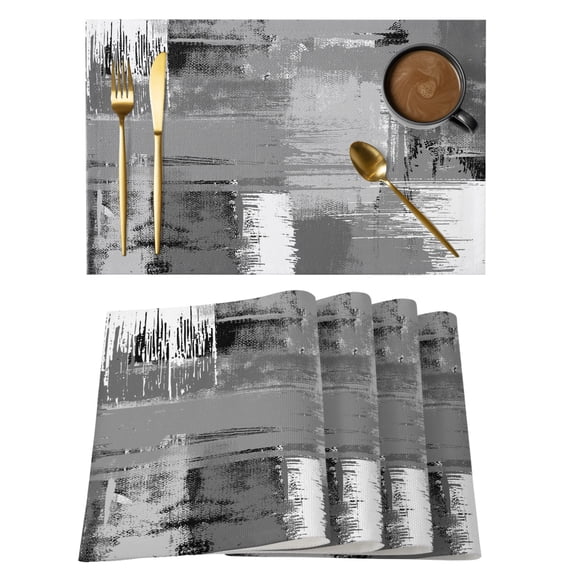 Abstract Art Cotton Linen Placemats Set of 2, Gray White Mottled Color ...