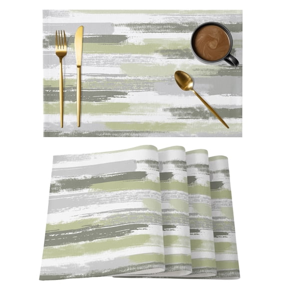 Abstract Art Cotton Linen Placemats Set of 2, Green Gray Mottled Color ...