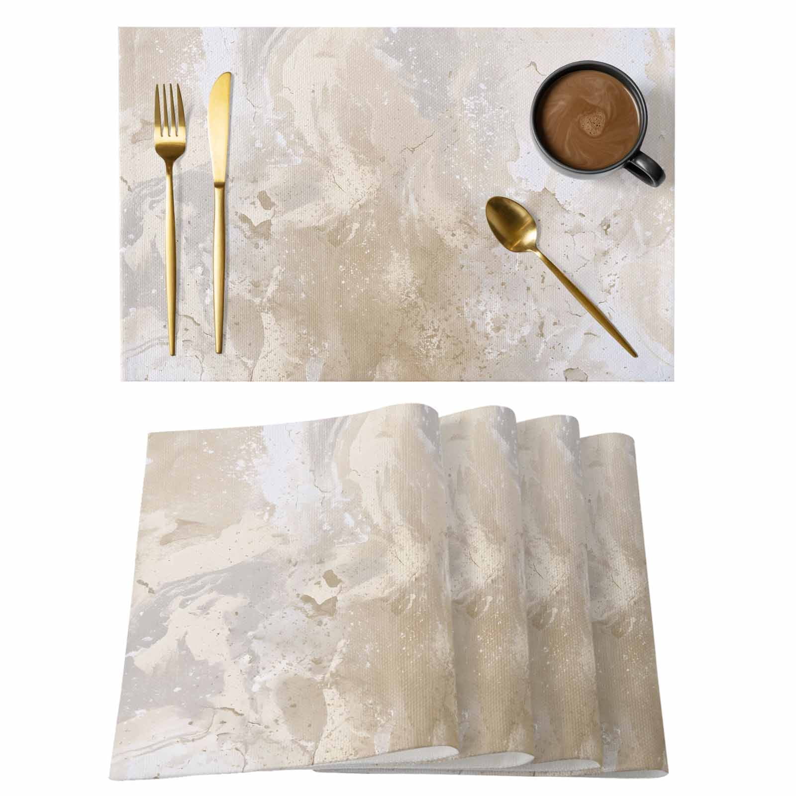Abstract Art Cotton Linen Placemats Set of 4, Beige Grey Gradient Oil ...