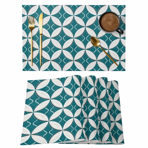 Abstract Art Cotton Linen Placemats Set of 4, Geometric Medieval ...