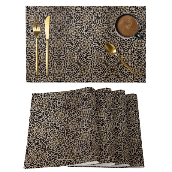 Abstract Art Cotton Linen Placemats Set of 4, Retro Brown Geometric ...