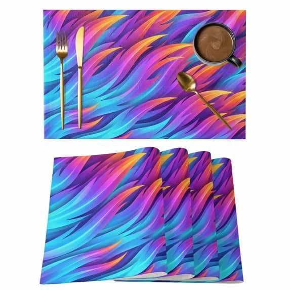Abstract Art Cotton Linen Placemats Set of 6, Blue Purple Yellow ...