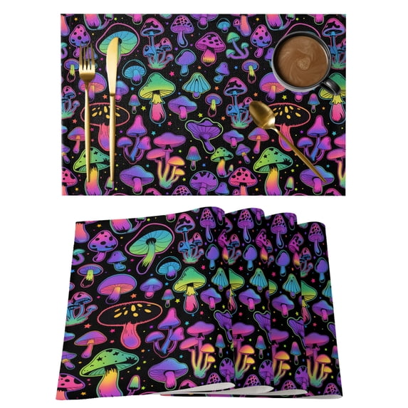 Abstract Art Cotton Linen Placemats Set of 8, Purple Green Gradient ...
