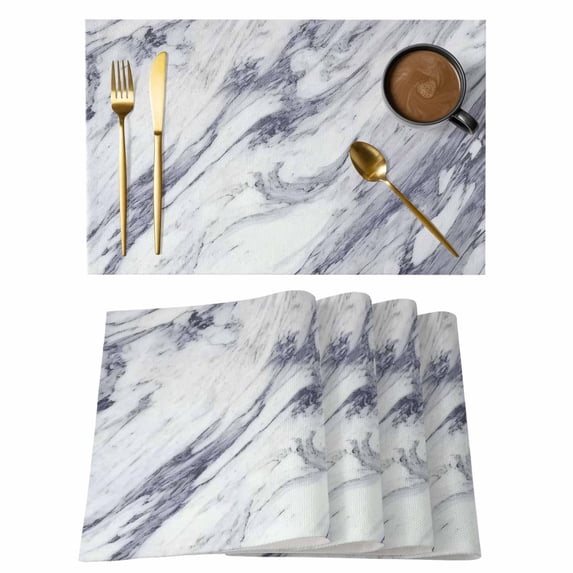 Abstract Art Cotton Linen Placemats Set of 8, White Dark Gray Marble ...