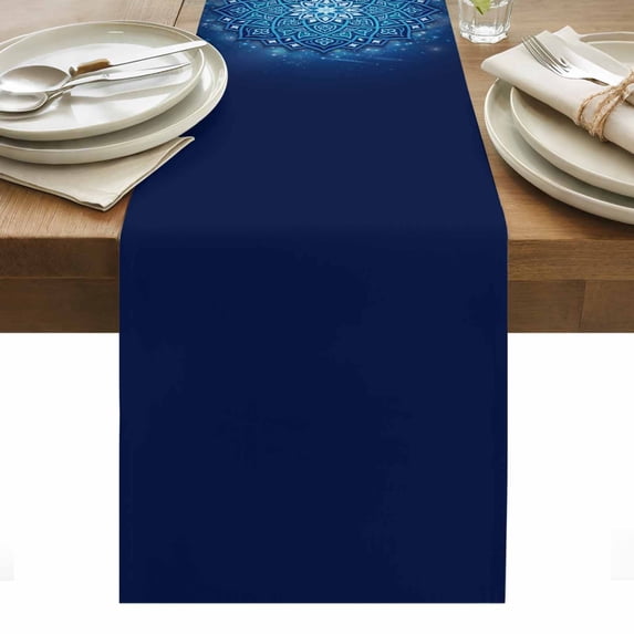 Abstract Art Cotton Linen Table Runner Blue Gradient Floral 3D ...
