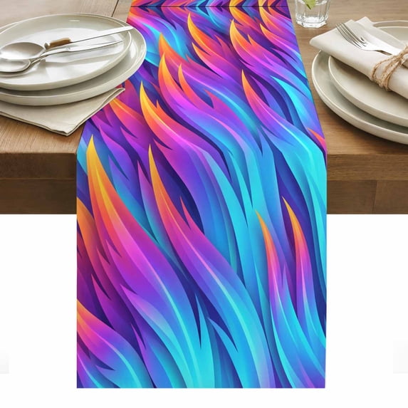 Abstract Art Cotton Linen Table Runner Blue Purple Yellow Gradient ...