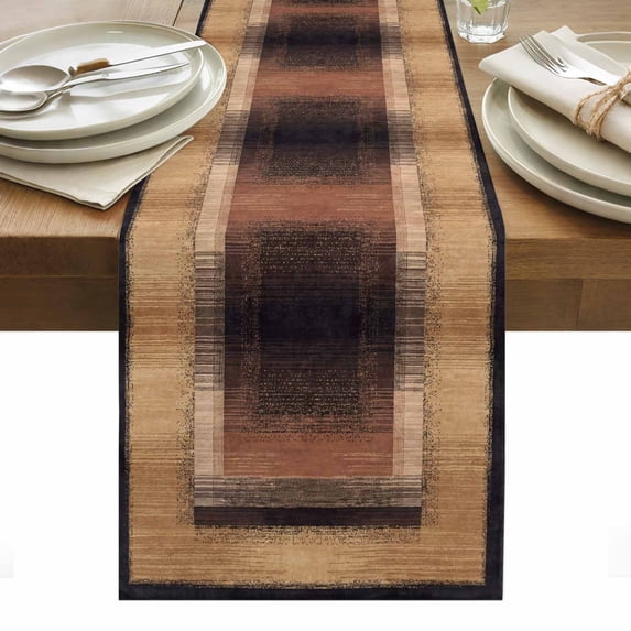 Abstract Art Cotton Linen Table Runner Brown and Black Mottled Texture ...