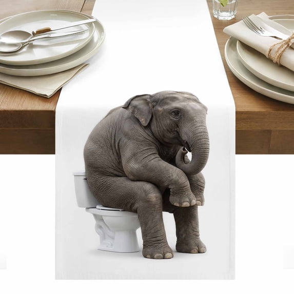 Abstract Art Cotton Linen Table Runner Funny A Thinking Elephant ...
