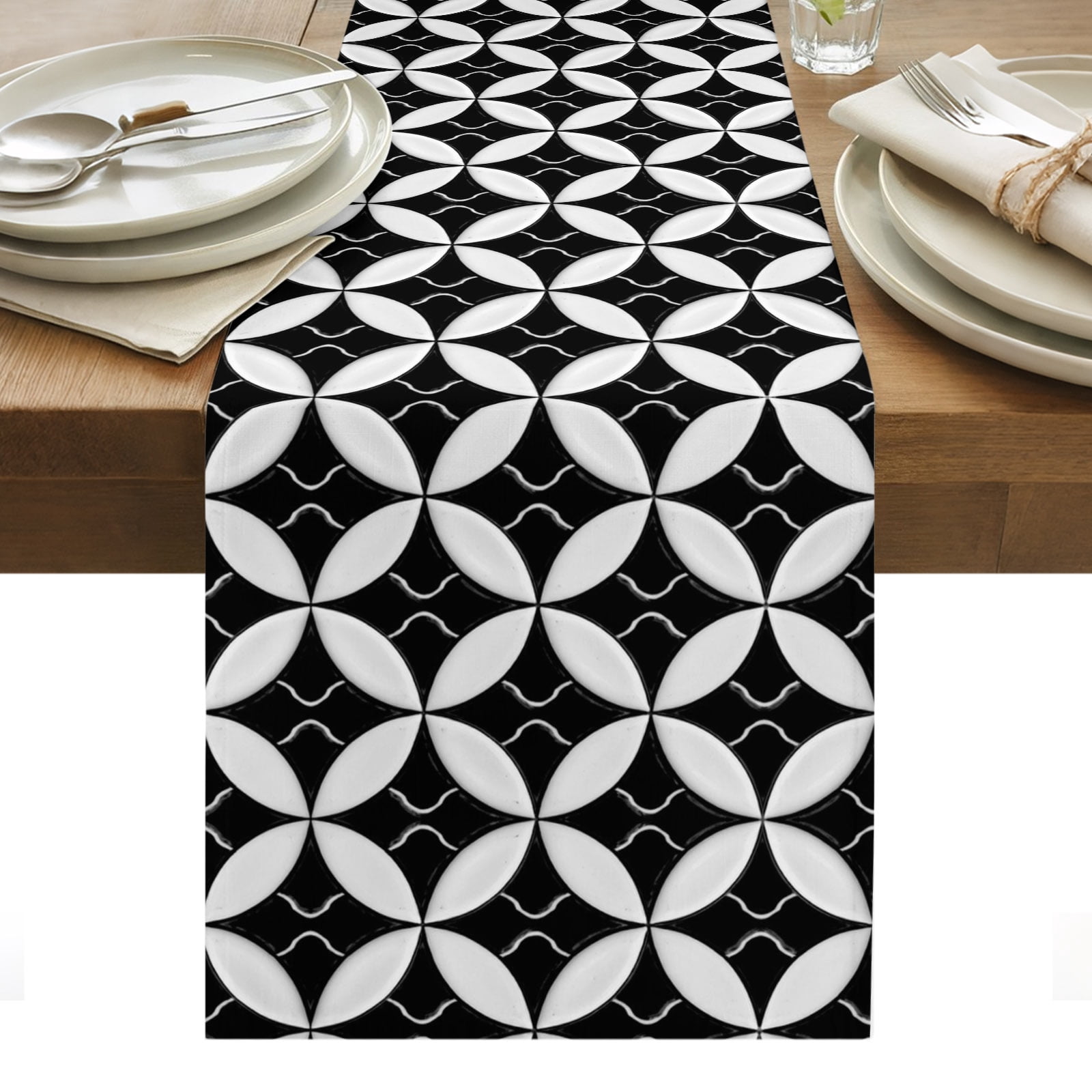 Abstract Art Cotton Linen Table Runner Geometric Medieval Circular ...