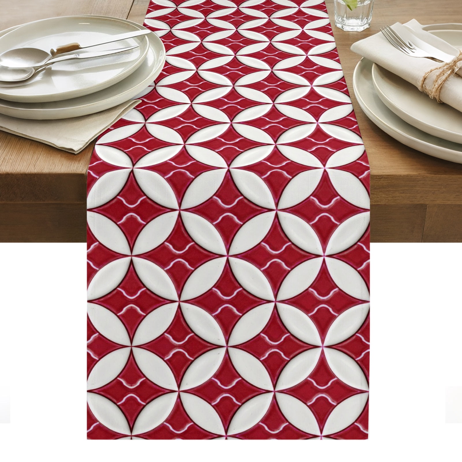Abstract Art Cotton Linen Table Runner Geometric Medieval Circular ...