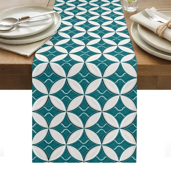 Abstract Art Cotton Linen Table Runner Geometric Medieval Circular ...