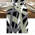 Abstract Art Cotton Linen Table Runner Green White Black Gray Line ...
