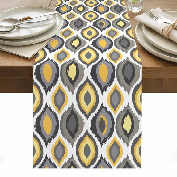 Abstract Art Cotton Linen Table Runner Modern Diamond Patterns Yellow ...