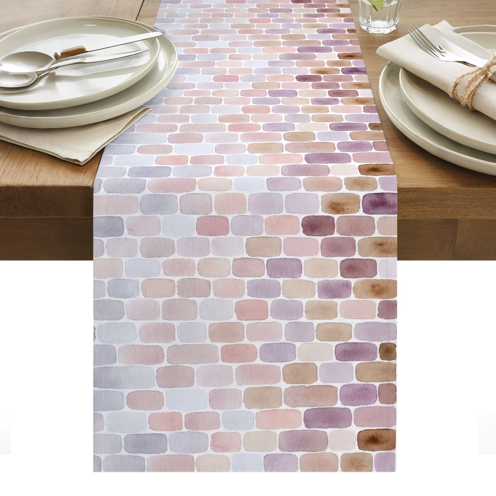 Abstract Art Cotton Linen Table Runner Pink Purple Watercolor Gradient ...