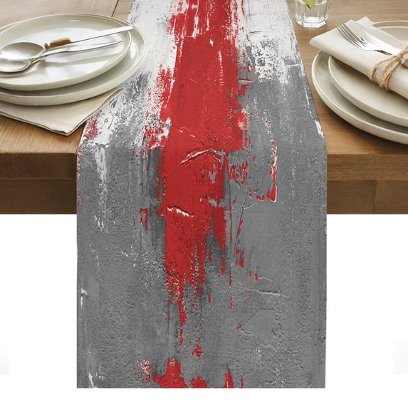 Abstract Art Cotton Linen Table Runner Red Grey Wall Mottled Texture ...
