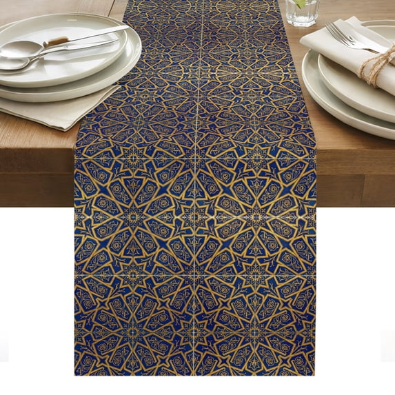 Abstract Art Cotton Linen Table Runner Retro Golden Geometric Texture ...
