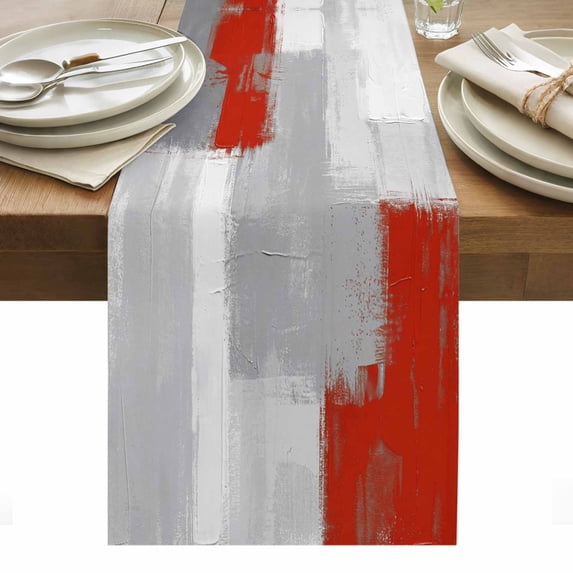 Abstract Art Cotton Linen Table Runner Retro Red Grey Graffiti Painting ...